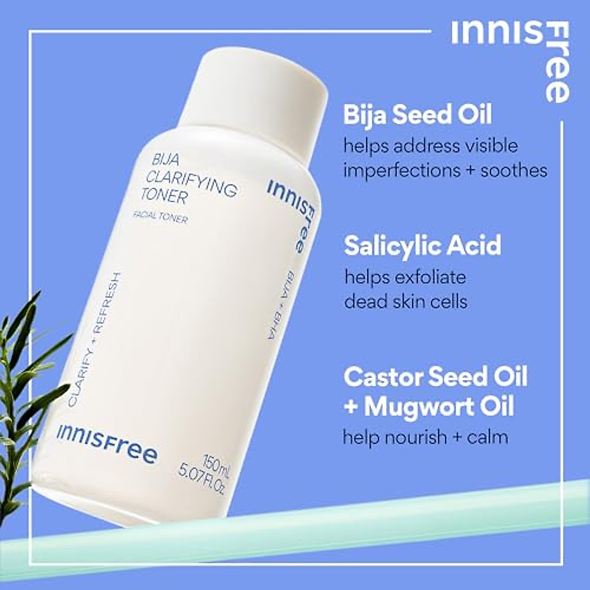 innisfree Bija Clarifying Toner with Salicylic Acid, Korean Toner for Clarifying, Smoothing, and Improving the Look of Pores (Packaging May Vary)