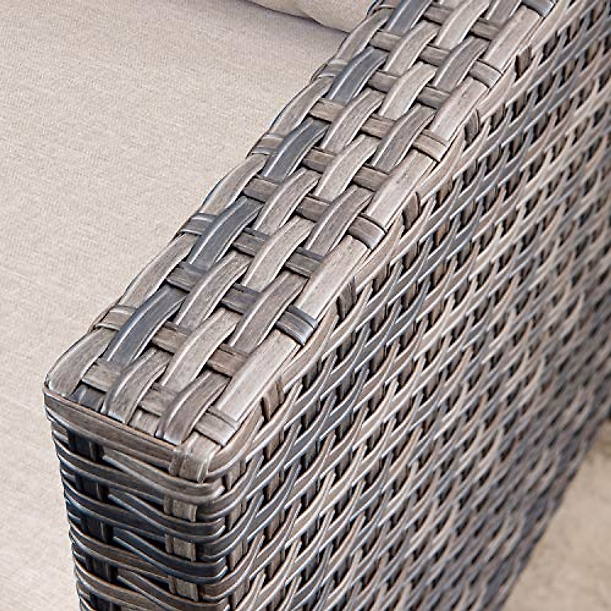 OVIOS Patio Furniture Set 2 Wicker Chairs All Weather Outdoor Single Chairs Patio Dining Chairs Manual Weaving Rattan Sofa, Garden Porch Backyard, Steel (Beige)