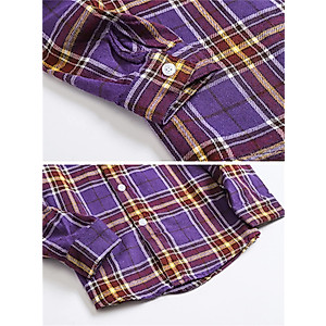 SANGTREE Mens Long Sleeves Flannel Plaid Button Down Shirt Tops Big & Tall, Purple， Medium