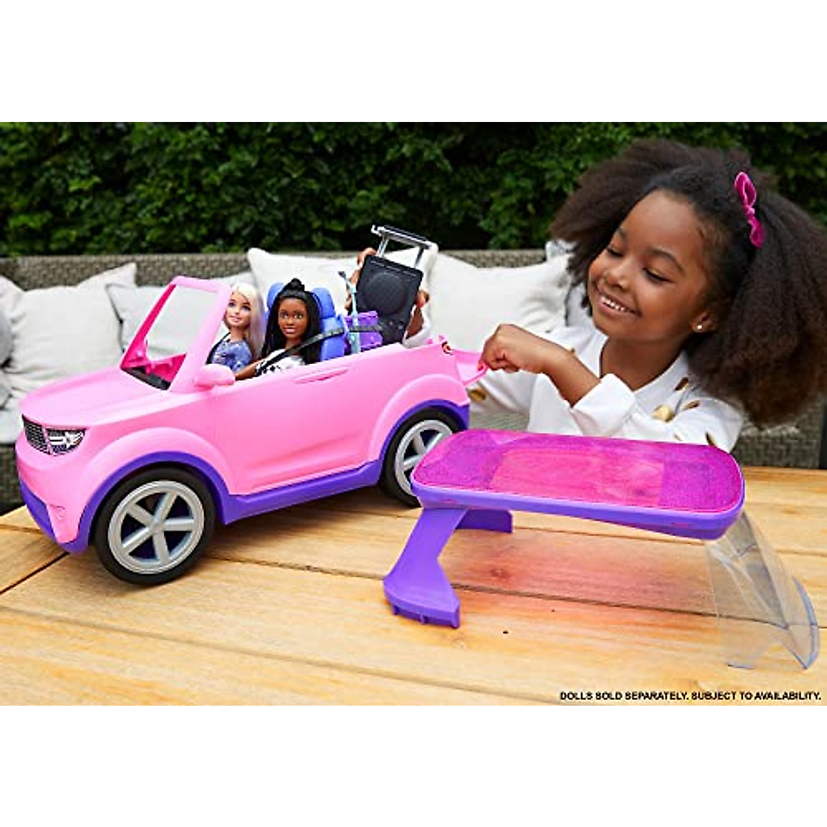 Barbie: Big City, Big Dreams Transforming Vehicle Playset, Pink 2-Seater SUV Reveals Stage, Drum Set & Concert-Themed Accessories, Gift for 3 to 7 Year Olds