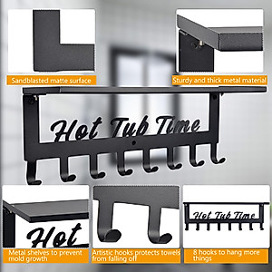 Hot Tub Towel Rack with Shelf - Metal Towel Rack Hanger for Hot Tub, 8 Curved Hooks, Wall Mounted, Hot Tub Accessories for Coats Robes Bathrobes in Bathrooom Hotel, Hot Spring, Pool, Home Spa (Black)