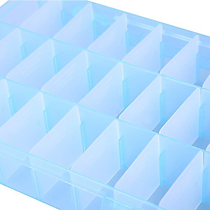 Jewelry Box Organizer Storage, 24 Grids Plastic Jewelry Adjustable Divider Container Detachable Beads Earrings Storage Case(Blue)