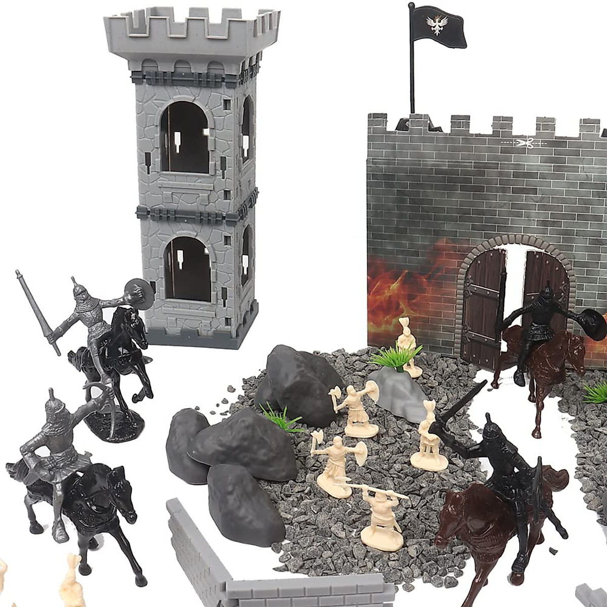 Medieval Castle Toy, Castles Knights Soldiers Model Kit Knight Figures Playset Fort Building Kit, DIY Assembled Castle Model Set, Playset Gifts(Type D)