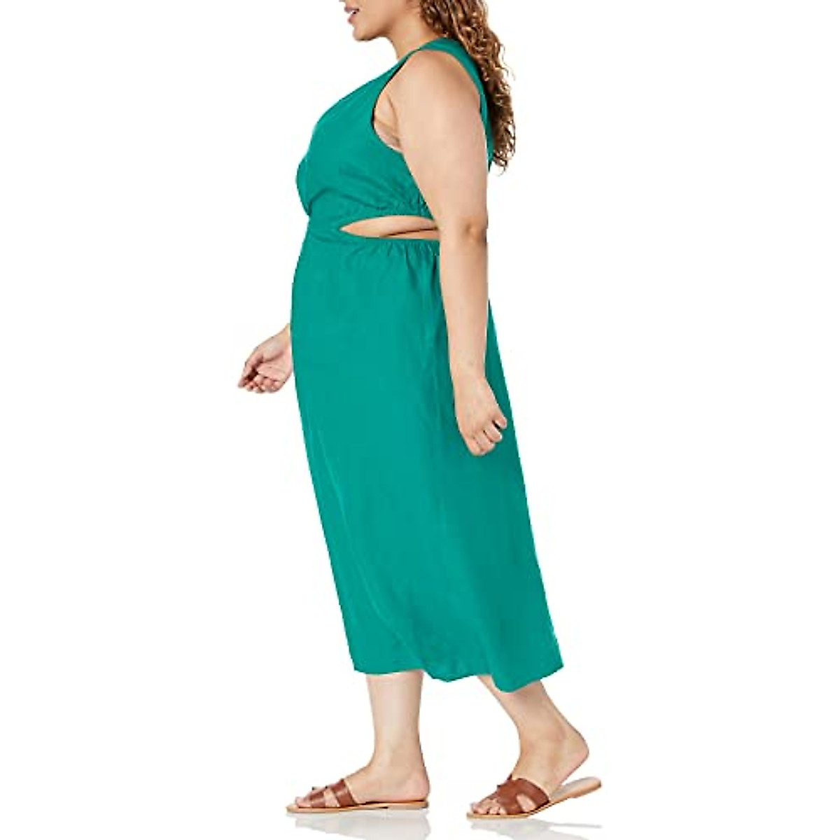 The Drop Women's Sade Linen Cut Out Midi, Ultramarine Green, S