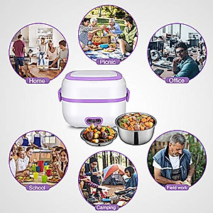 GQU Electric Lunch Box, 3 In 1 Food Heater/Cooker/Steamer with Stainless Steel Bowls, Egg Steaming Tray, Spoon, Measuring Cup for Office, School, Home, Travel