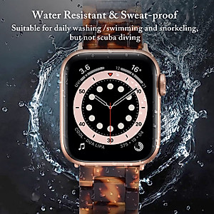 V.R.HOPE Resin Watch Band Compatible with Apple Watch Band for Women 38mm 40mm 41mm Tortoise Metal Buckle Wristband Bracelet Strap for iWatch Series 10 9 8 7 6 5 4 3 2 1 SE (Tortoiseshell)