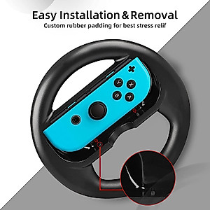 EIMGO 2 x Steering Wheels for Nintendo Switch & OLED Joy-Con Racing Game Controller Attachments Handle Grips Set (round, White+Black)