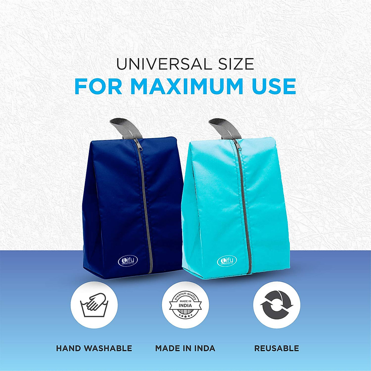 Lify Shoe Storage Organizer Bags Set, Waterproof Nylon Fabric with Sturdy Zipper for Traveling (6 Pack) (Navy Blue And Aqua Blue(Turquoise))