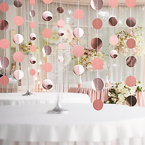 jijAcraft Glitter Rose Gold Circle Dots Garland Party Decorations, 52 Feet Glitter Heart Streamers Garland Banner for Bridal Shower, Engagement, Bachelorette, Home Decor, Wedding, Birthday Party