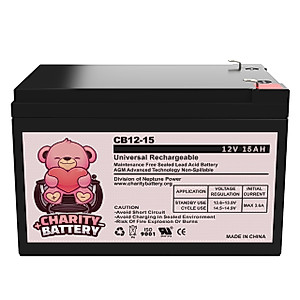 Charity Battery CB12-15 12V 15Ah SLA Battery (Replaces cb12-12 np12-12 bp12-12 es12-12 ub12120)