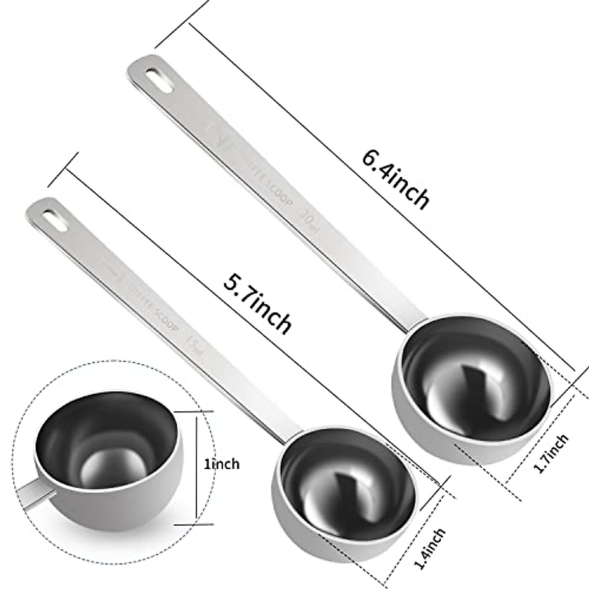 VITKSTAR 2 PACK Stainless Steel Coffee Scoop Measuring Tablespoon and Scooper with Long Handles(15ml&30ml)
