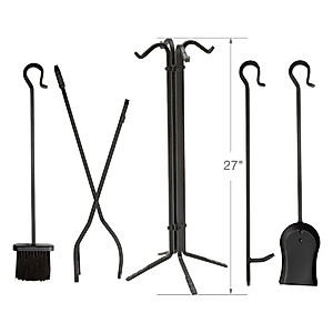 UniFlame, F-11140, 5-Piece Wrought Iron Fireplace Tools Set, Black