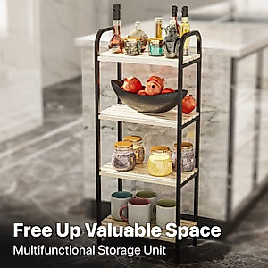 BENOLDY 4-Tier Metal Frame Bathroom Storage Shelf with Waterproof Varnished Pine Wood Shelves, Modern Space Saving Organizer for Bathroom, Kitchen, Bedroom, Office, Hallway