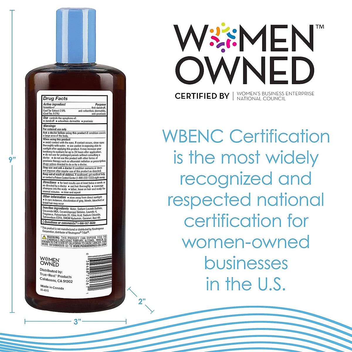 True+Real Coal Tar Therapeutic Plus Tar Gel Anti-Dandruff Shampoo Original Strength 0.5% Coal Tar, 16 Fl Oz, Pack of 2