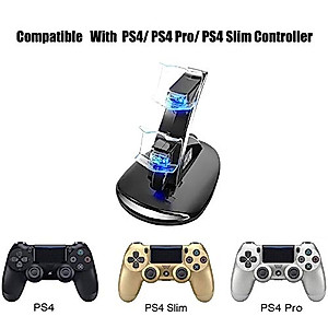 PS4 Controller Charger, PS4 Pro/Playstation 4 / PS4 / PS4 Slim Controller Charger Charging Docking Station Stand.Dual USB Fast Charging Station & LED Indicator for PS4 Controller-Black