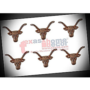 NewSSign Lot of 6 Small Cast Iron Longhorn Steer Hook Rustic Coat Hanger Key Holder Drawer Pull Decor #TX-0243HDe Warranity by PrMch