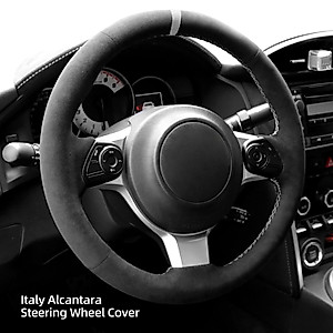 Alfanxi Hand Stitch Sewing Italy Alcantara Car Steering Wheel Cover Wrap Compatible with Toyota 86 GT86 GR86 (White Thread)