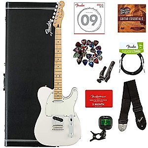 Fender Player Telecaster® - Polar White Bundle with Hard Case, Instrument Cable, Tuner, Strap, Strings, Picks, Capo, Fender Play Online Lessons, and Austin Bazaar Instructional DVD