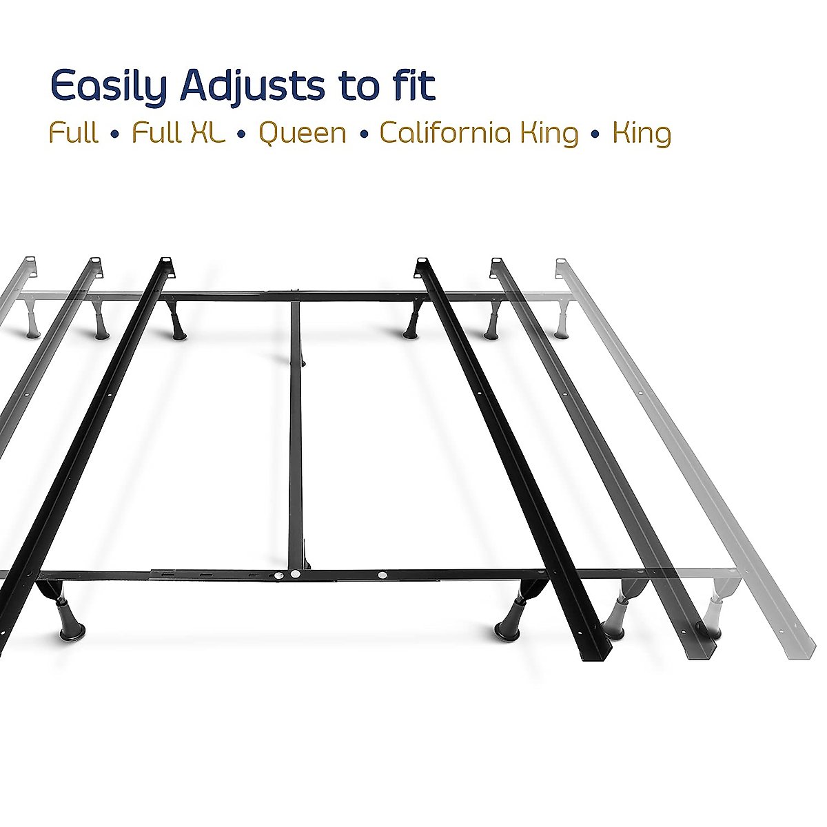 Clara Clark Adjustable Bed Frame - Double Bed Frame Expands to Queen Bed Rails, King Size Frame with Cross Rail and Center Support - 5.25” H Under Bed Frame for Box Spring and Mattress, Black