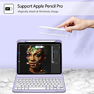 Fintie Keyboard Case for iPad Air 11-inch M2 (2024), iPad Air 5th Generation (2022) / iPad Air 4th Gen 10.9" - Soft TPU Back Cover w/Magnetically Detachable Bluetooth Keyboard, Lilac Purple