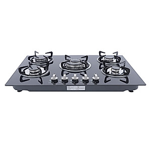 30 Inch Gas Cooktop 5 Burners Gas Stove Gas Hob Stovetop Tempered Glass Cooktop Cast Iron Grates Built-in Gas Stove Top LPG/NG Gas Cooktop Flameout Protection (5 Burners, 30'' x 20'')