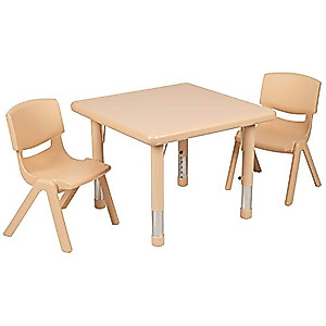 Flash Furniture 24" Square Natural Plastic Height Adjustable Activity Table Set with 2 Chairs
