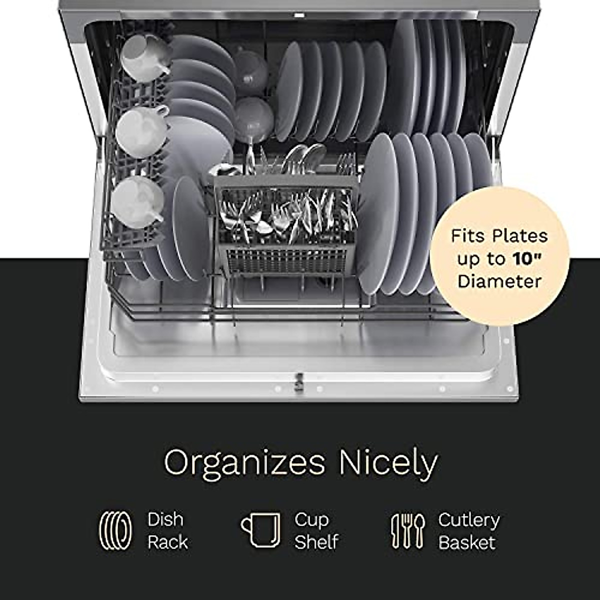 hOmeLabs Digital Countertop Dishwasher with 6 Place Settings - Energy Star Certified with 7 Programs - with Dish Rack, Cup Shelf, and Cutlery Basket - Ideal for Small Apartments, Dorms, Boats, and RVs