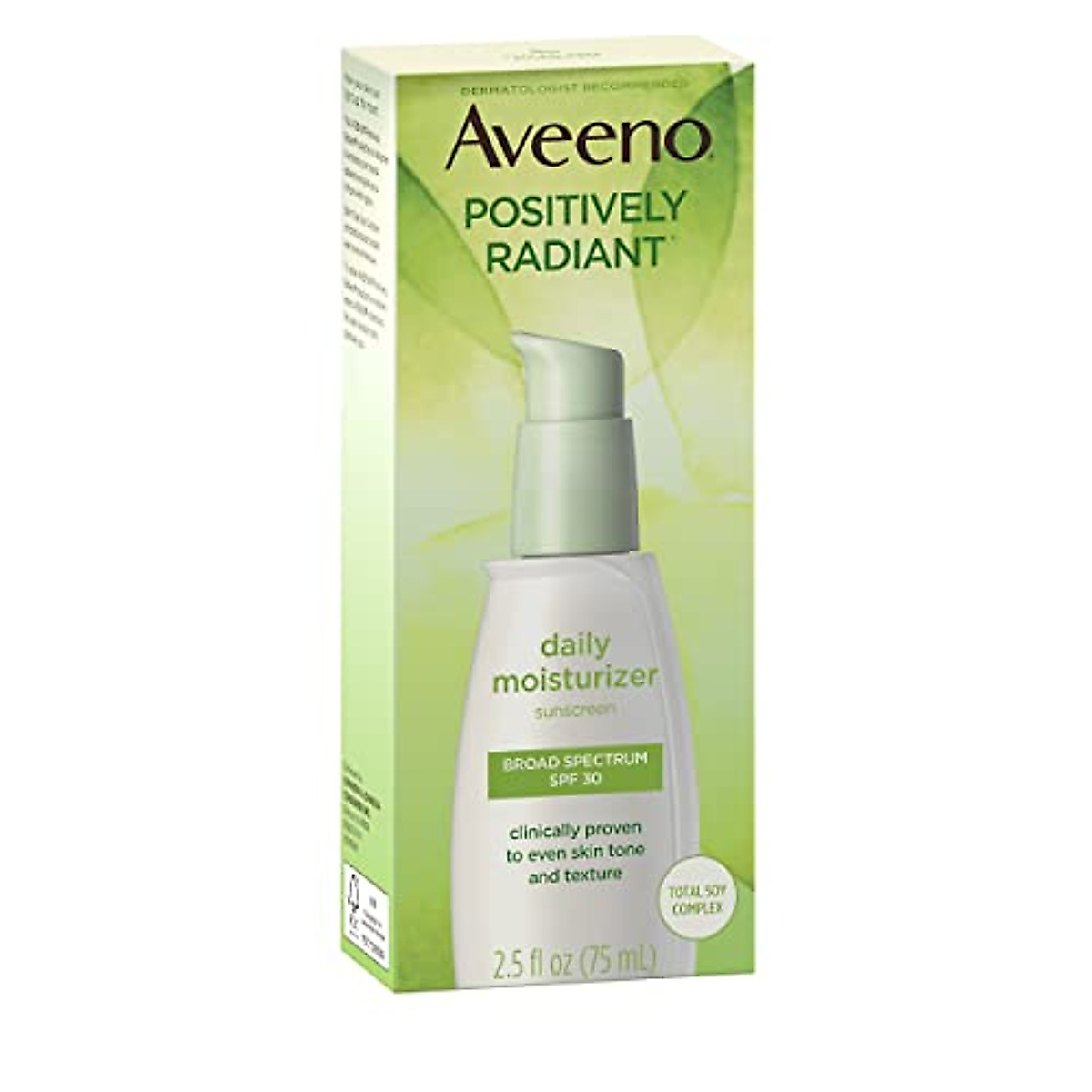 Aveeno Positively Radiant Daily Facial Moisturizer with Total Soy Complex and Broad Spectrum SPF 30 Sunscreen, Oil-Free and Non-Comedogenic, 2.5 fl. oz