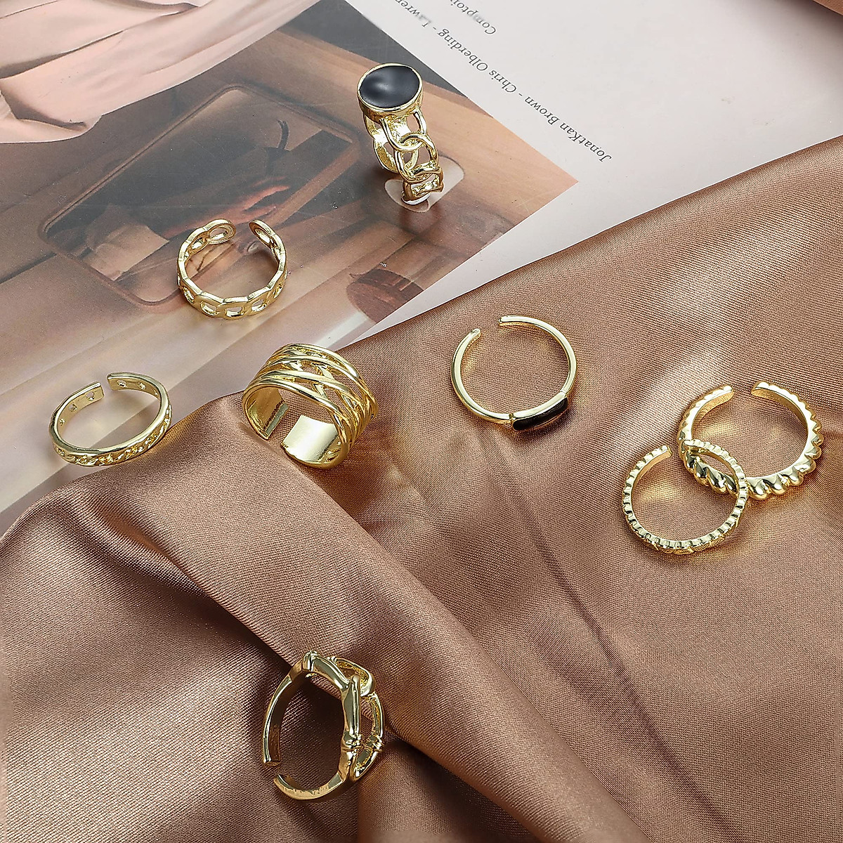 LOYALLOOK 18Pcs Vintage Knuckle Rings for Women Adjustable Chunky Rings Set Cute Finger Rings Pack Gold Tone