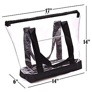 Handy Laundry Clear Tote Bag - Zipper Closure, Long Shoulder Strap, Fabric Trimming. (Black)
