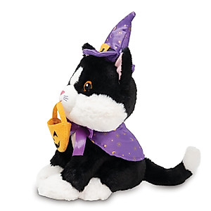 Cuddle Barn - Trick-or-Treat Tammy | Animated Halloween Tuxedo Cat Stuffed Animal Plush Toy, Dressed as Wizard Twirls to I Want Candy, 9 inches