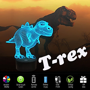FULLOSUN Night Light for Kids Dinosaur T-rex 3D Night Light Bedside Lamp 16 Colors Changing with Remote Control, Xmas Halloween Birthday Gift for Child Baby Boy