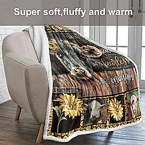 Cow Sunflower Print Sherpa Throw Blanket Yellow Flower Fleece Blankets Gift for Women Wife or Girlfriend Super Soft and Warm Sofa Bedding Blankets 60"X80"