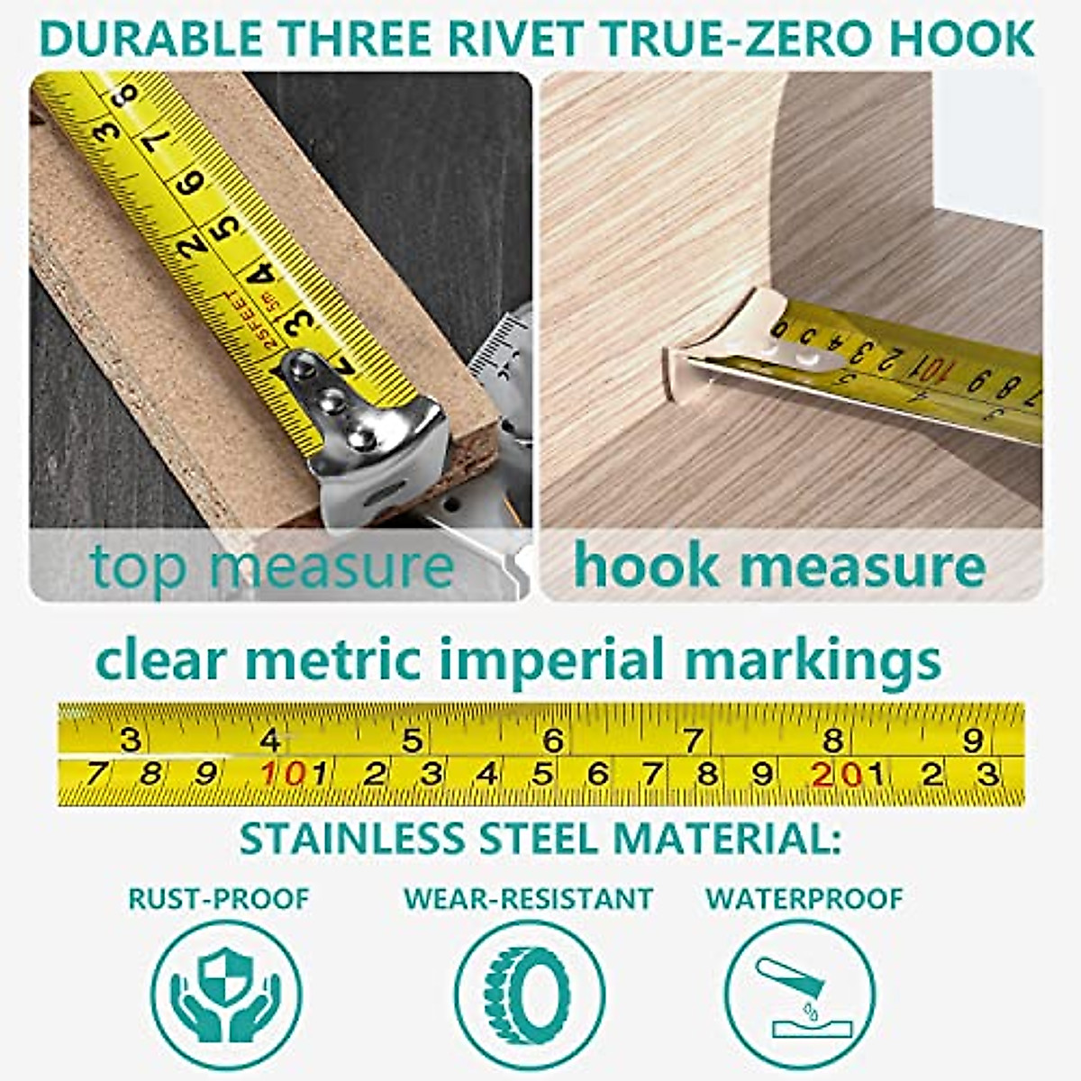 25FT Tape Measure,SLOGNNY Self-Locking Measuring Tape with Rubber Covered Case,Professional Measurement Tape with Inch and Metric