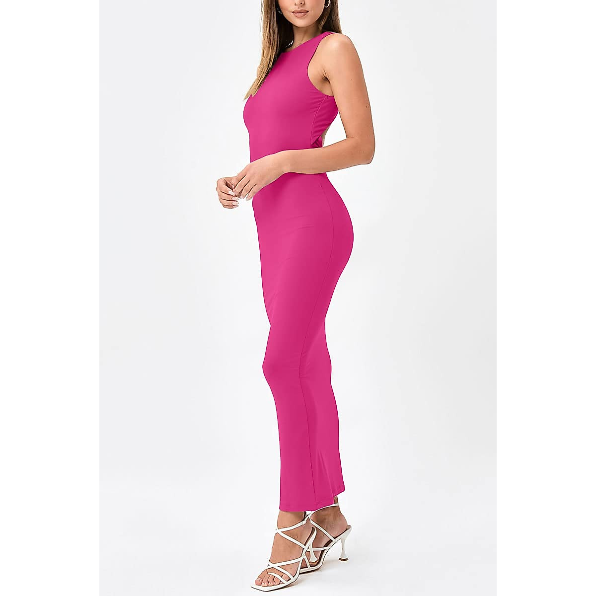 LILLUSORY Womens Hot Pink Dresses Casual Sexy Sleeveless Casual Bodycon Party Maxi Backless Summer Cute Long Y2K Dress