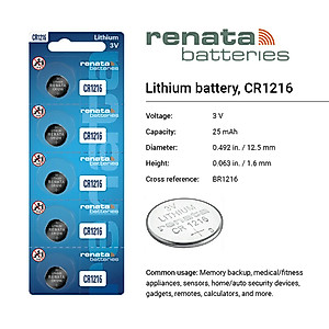 Renata CR1216 Batteries - 3V Lithium Coin Cell 1216 Battery (5 Count)