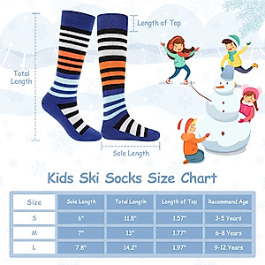 LULLABY KIDS Snow Ski Socks Full Terry Warm Skiing Socks Boys Thermal Socks Merino Wool Socks For Toddlers Kids Warm Socks, 2 Pairs Strip, 3-5 Years