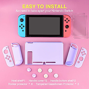 DLseego Switch Full Protective Case Cover Design for Nintendo Switch Joy-Con Controllers with Glass Screen Protector, Anti-Scratch [Baby Skin Touch] Grip Cover - Purple