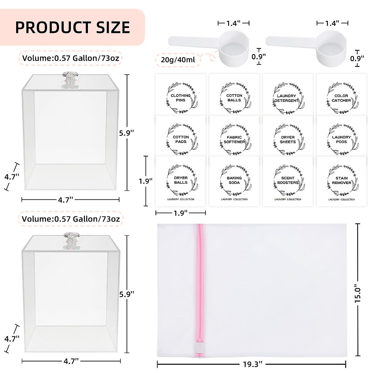 FEXIA 2 Pack Laundry Pods Containers for Laundry Room Organization and Storage Large Acrylic Containers with Lids and Labels for Laundry Detergent Laundry Pods