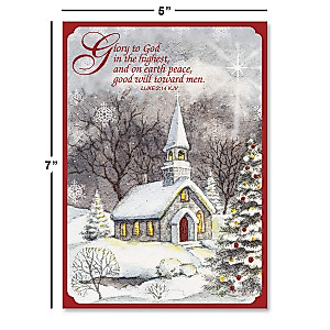 Current Snowy Church Personalized Christmas Greeting Cards Set - Set of 18 Large 5 x 7-Inch Folded Cards, Themed Religious Holiday Card Value Pack, Add Names or Text, Envelopes Included