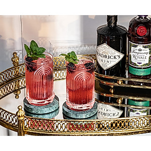 Vintage Art Deco 1920s Highball Cocktail Glasses | Set of 4 | 14 oz Tall Crystal Tumblers for Drinking Mojito, Whiskey Highball, Gin Rickey, Classic Long Bar Drinks | Large Hiball Glassware