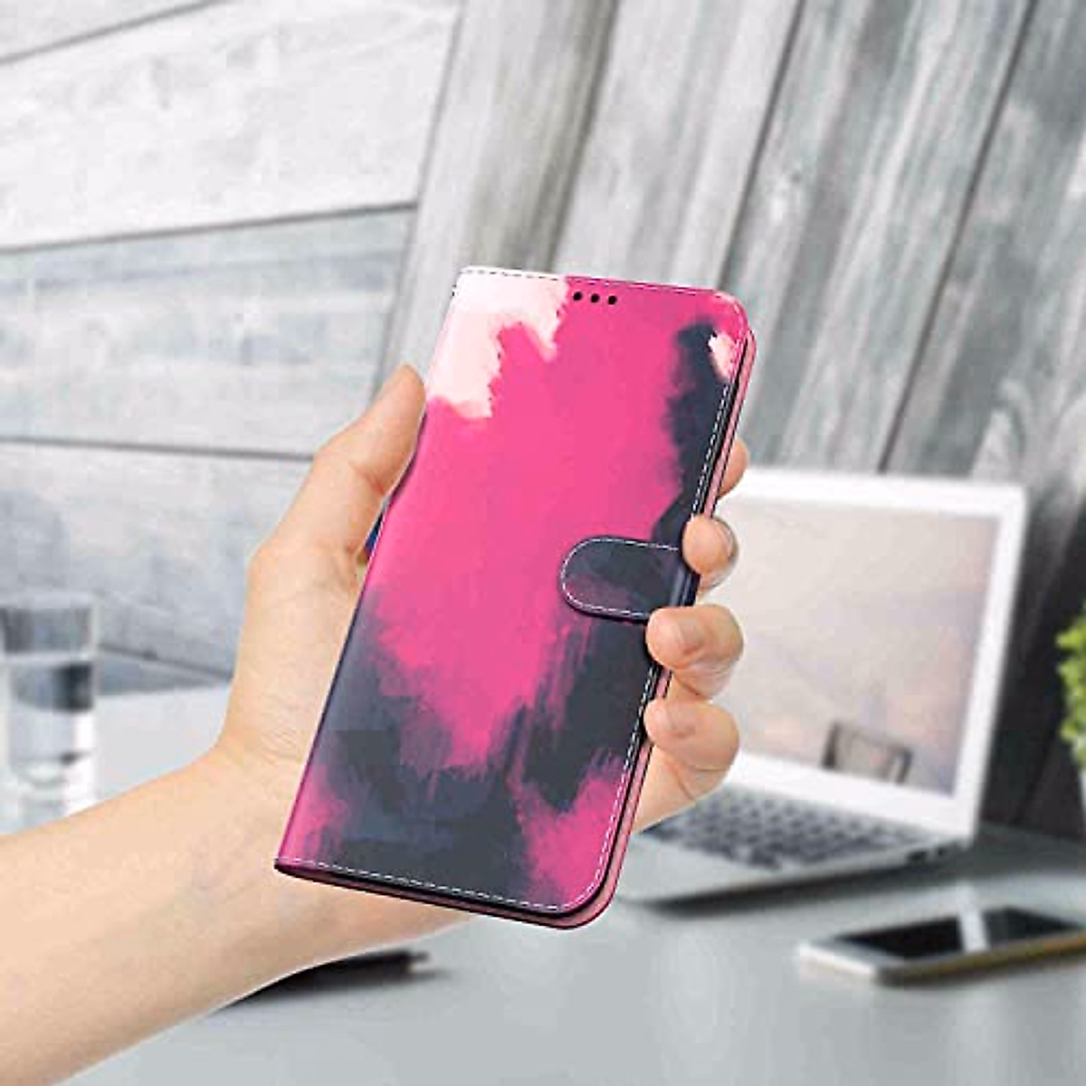 NATUMAX Phone Cover Wallet Folio Case for Oppo REALME 7 PRO, Premium PU Leather Slim Fit Cover for REALME 7 PRO, 2 Card Slots, Horizontal Viewing Stand, Fitting case, Rose Red