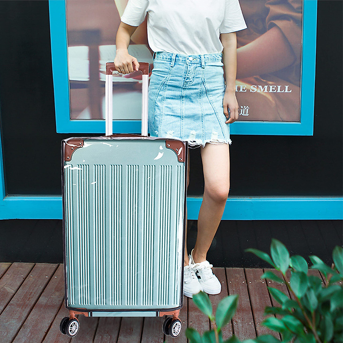 Troyesko Luggage Cover PVC Clear Suitcase Covers for Luggage Waterproof Suitcase Cover Fits 24" Wheeled Suitcase,hard sided luggage