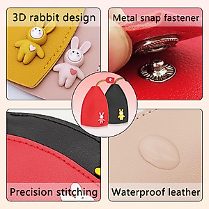 FuninCrea 4PCS Key Case, PU Leather Car Key Case with Wax Rope and Snap-fastener, Personalized Cute Key Fob Case with Rabbit Pattern, Portable Key Pouch for Car Keys, Keys (Style 1)