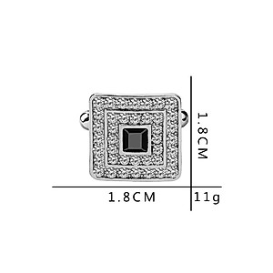 Black and Silver Gold Concentric Diamond Clear Crystal Dust Cufflinks, AILUOR Tuxedo Shirt Cufflinks French Style Shirt Studs (Silver)