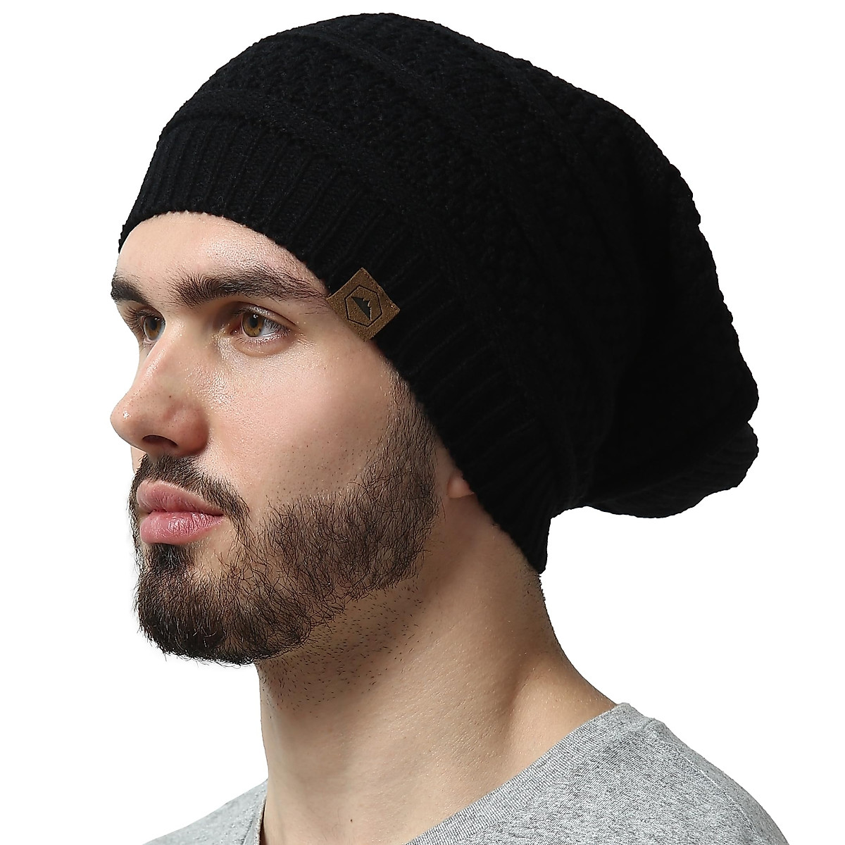 Slouchy Cable Knit Beanie by Tough Headwear - Chunky, Oversized Slouch Beanie Hats for Men & Women - Stay Warm & Stylish - Serious Beanies for Serious Style Black OSFA