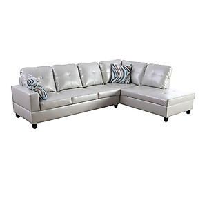 HOMVET Couch Furniture, Sectional Set L Shape Sofa Storage Ottoman for Living Room/Apartment/Office,Right Chaise, Powder Color