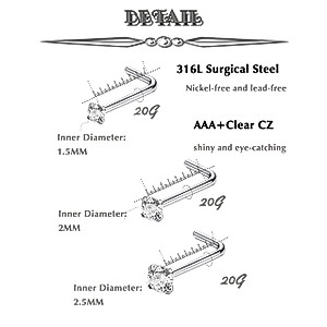 Jstyle 18Pcs Nose Rings Hoop Stainless Steel 20G L Shaped CZ Nose Studs Piercing Ring Hoop Body Jewelry Set
