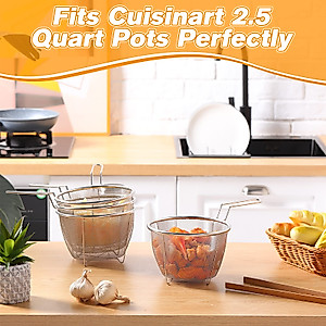 Nuanchu 4 Pieces Deep Fry Basket 7.1 Inch Round Wire Fry Basket Stainless Steel Fryer Basket with Long Handle Frying Fryer Strainer for Pot French Fries Turkey Chicken Kitchen Cooking Tools