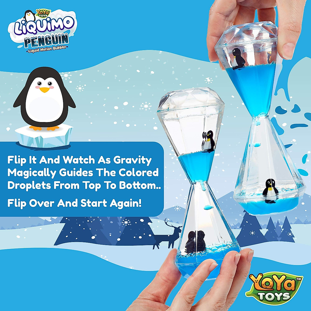 YoYa Toys Liquimo Penguin - Liquid Motion Bubbler for Kids and Adults - Penguin Theme - Satisfying Toys for Stress and Anxiety Relief - Fidget Toy Can Be Used as a Colorful Kitchen Timer